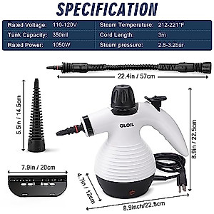 GLOIL Handheld Steam Cleaner, Steamer for Cleaning, Multipurpose Portable Steam Cleaners for Home Use with Safety Lock and 10 Accessory Kit to Remove Grime, Grease, and More, Save Time and Effort