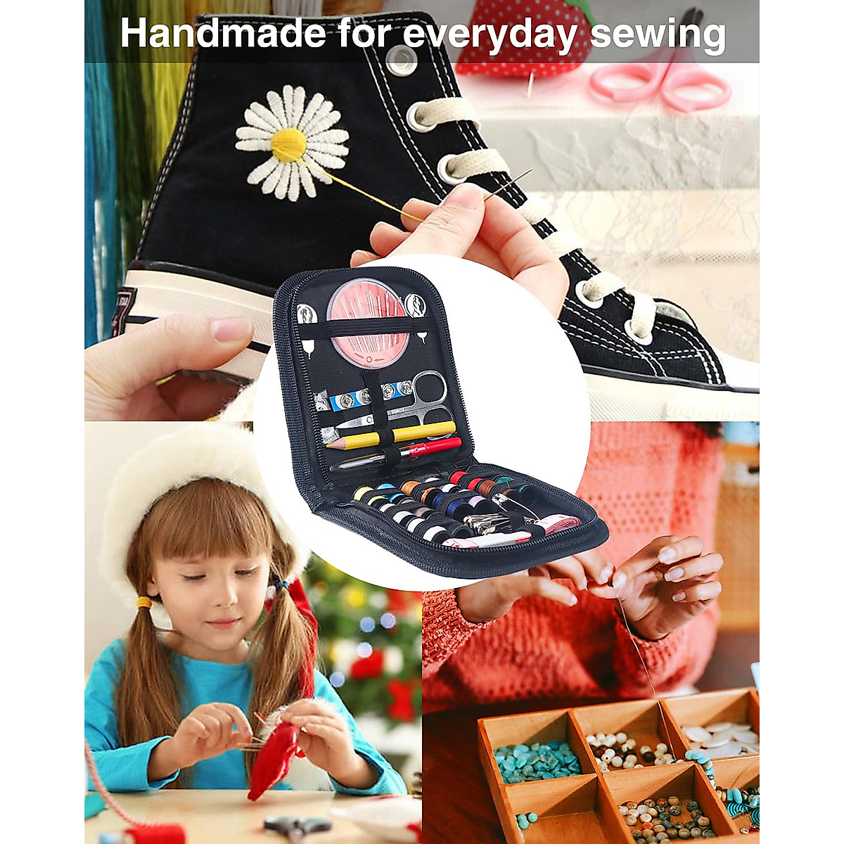 JANREAY Sewing Kit with 94 Sewing Accessories, Sewing Kit Travel Sewing Accessories for Beginners, Yarn Rolls, Sewing Needles, Yarn, Thimble, Tape Measure etc