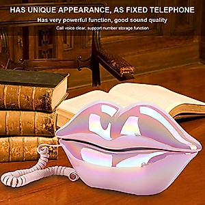 Home Desk Telephone, Mouth Lip Shaped Landline Phone,Electroplating Pink Funny Lip Telephone Fashionable Corded Phone for Home Office Decoration Girls Gift
