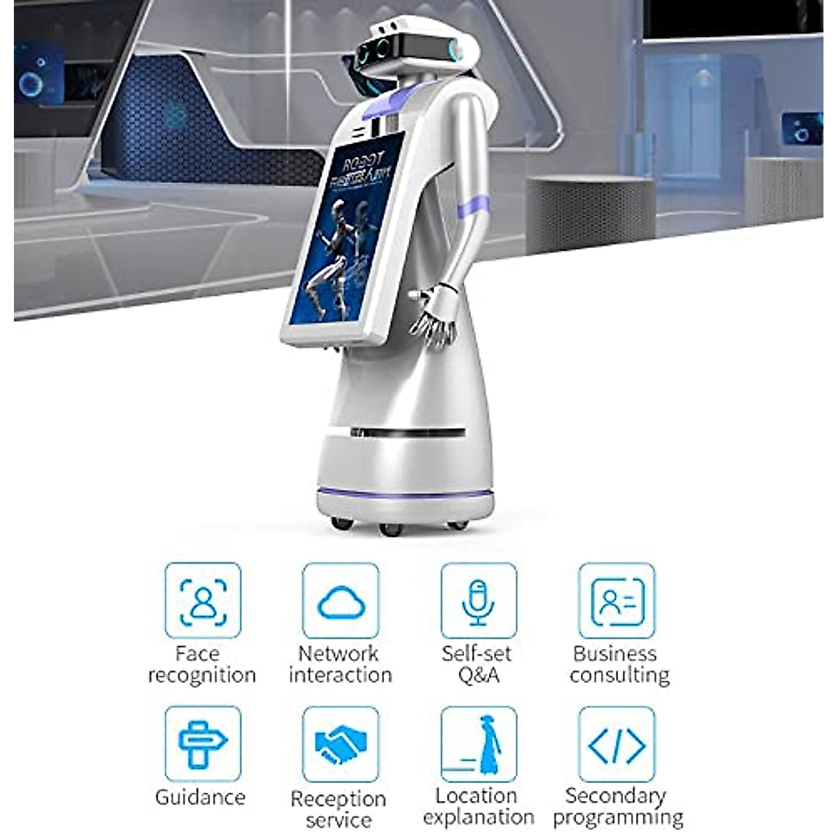 Aobo Human Size Service Robot, Hotel Reception Robot, Artificial Intelligence Robot, Used for Public Areas of Hotel Shopping malls, Automatic Driving, Guidance and Voice Explanation
