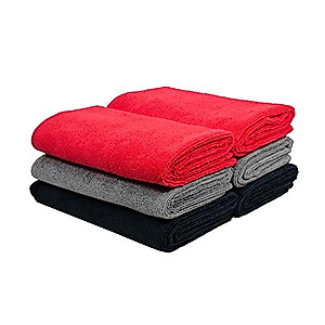 The Rag Company - Car Wash Towel - Professional Microfiber Auto Detailing and Drying Towels, Lint-Free, Streak-Free, Great for General Cleaning, 320gsm, 16in x 27in, Red + Grey + Black (6-Pack)