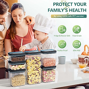 LINKLIFE Flip-Lock Airtight Food Storage Containers 6-PC (0.6 Qt*2+1.6 Qt*3+3.4 Qt),Leakproof Ring Seal Top,Anti-Slip Pantry Canister for Flour Sugar,Coffee,Dog Food Treat,Rectangle Black