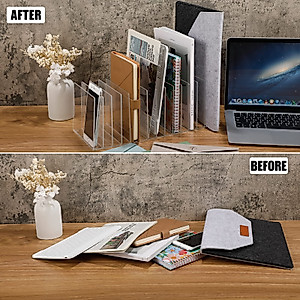 Ctosree Acrylic File Organizer for Desk Vertical File Holder 15 Compartments Desktop File Sorter Mail Organizer Countertop Folder Stand Racks for Office Home School Desk(Clear, Rectangle)