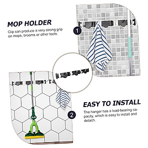 OKUMEYR 2pcs Mop Holder Wall Mount Tool Organizers Cleaning Supplies Organizer Wall Mounted Organizer Nail Broom Holder Mops Wall Utility Rack Shelf Rakes Dustpans Hanger Black Abs