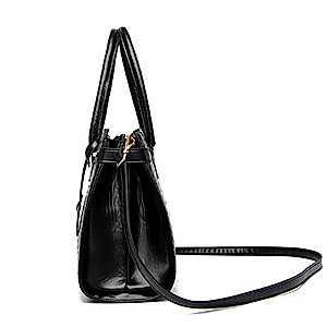 PU Leather Purses and Handbags Crossbody for Women Fashion Crocodile Pattern Top Handle Satchel Purse Set 3pcs (Black)