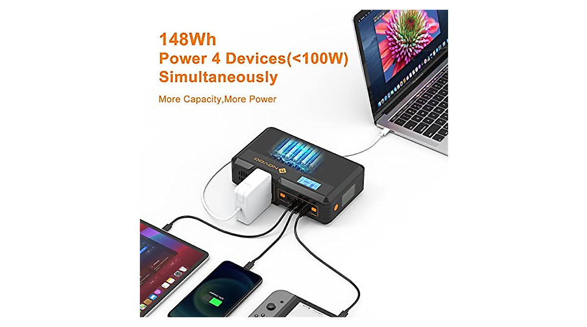 NOVOO 40000mAh Power Bank: 100W AC Portable Power Station