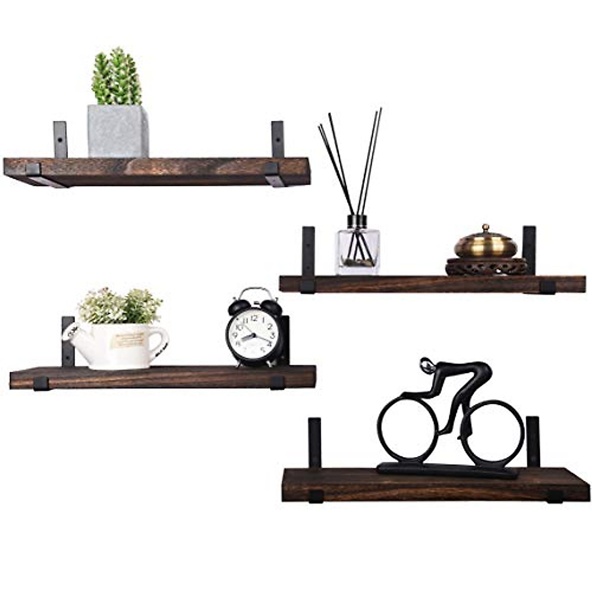 HXSWY Rustic Wood Floating Shelves for Wall Farmhouse Wooden Wall Shelf for Bathroom Kitchen Bedroom Living Room Set of 4 Dark Brown