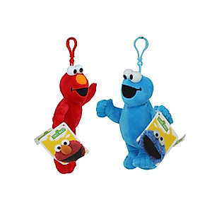 Sesame Street - Super Soft Gift Quality Plush Bag Clip/Key Clip 6619 Twin Pack - (8" 20cm Elmo & 6" 15cm Cookie Monster)
