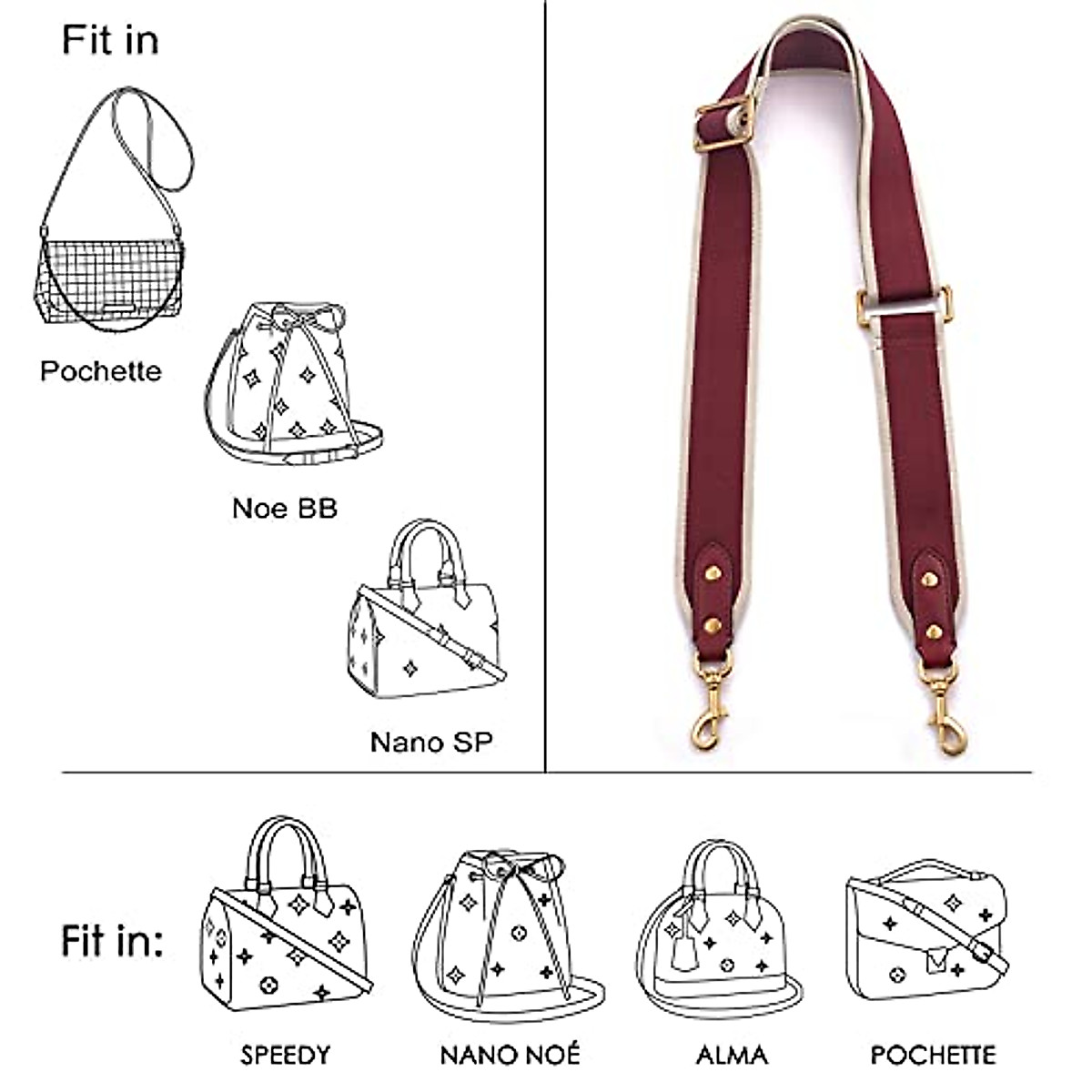 GOXTECH Purse Strap Replacement Crossbody Handbag Stripe Wide Adjustable (Jujube Red bag strap)