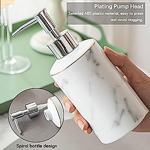 RUNLAIKEJI White Bathroom Accessories Set 4 Pcs,Home Bathroom Counter Set, Marbling Ceramic Bathroom Accessories with Soap Dispenser, Soap Dish, 2 Mouthwash Cups Box Packaging