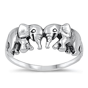 Women's Elephant Pair Classic Ring New .925 Sterling Silver Band Size 10