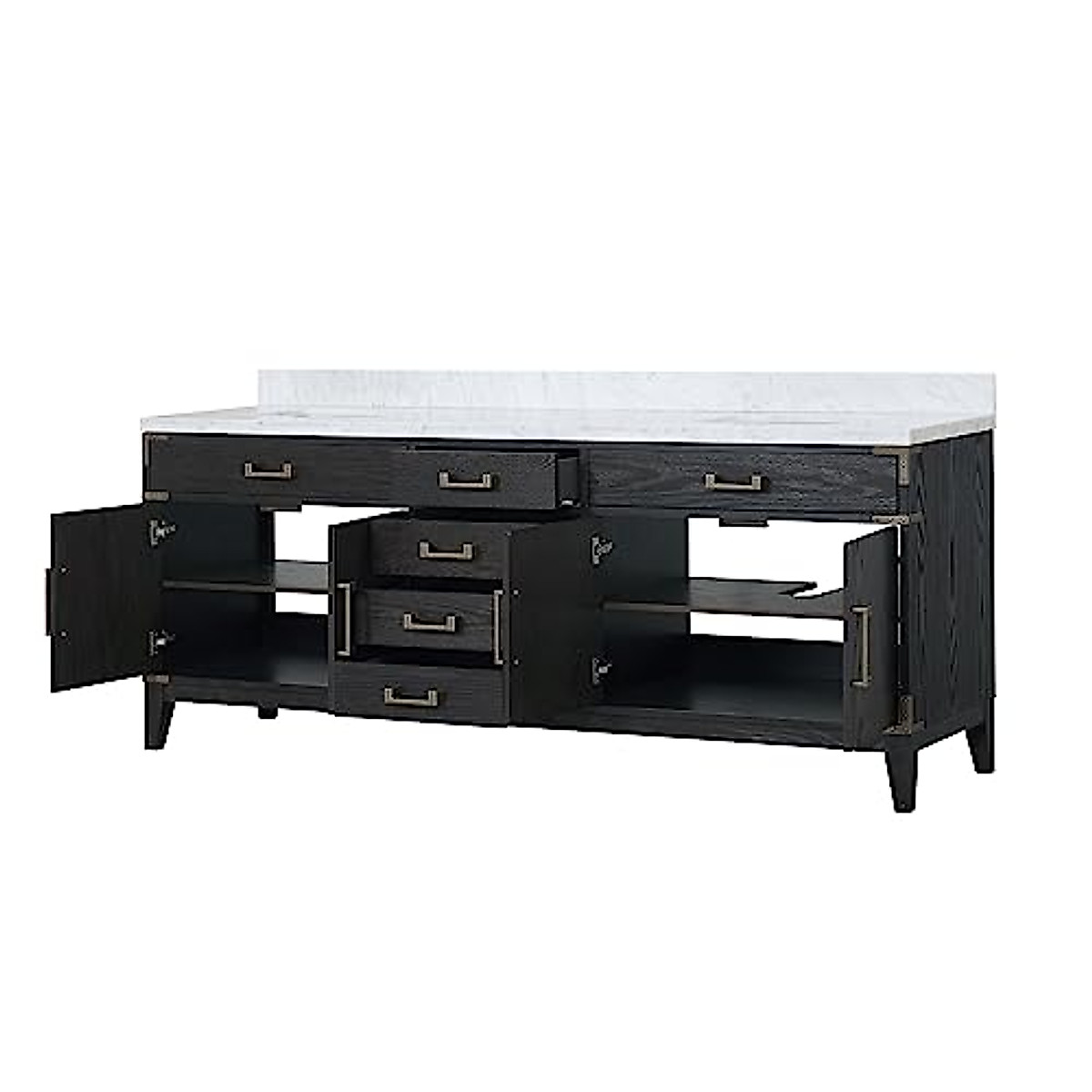 Bell+Modern Harbor 84 in W x 22 in D Black Oak Double Bath Vanity and Carrara Marble Top