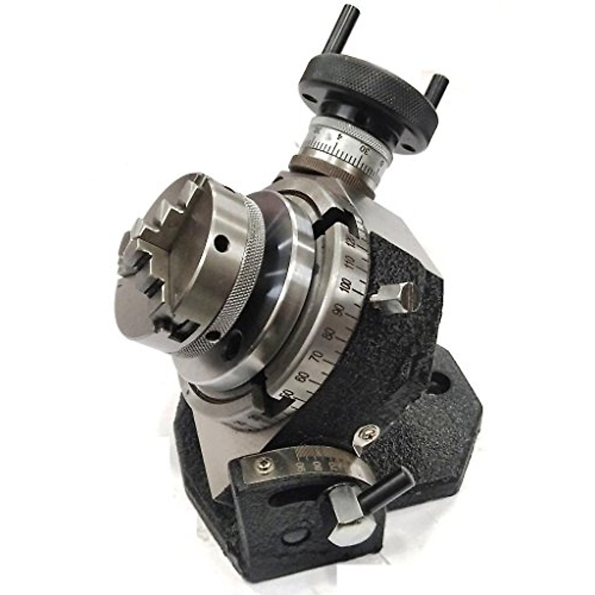 Precision quality 4"/ 100 mm tilting milling indexing rotary table with small chuck, back plate & fixing t nuts bolts-metalworking engineering machine tools (with 65 mm 3 jaw self-centering)