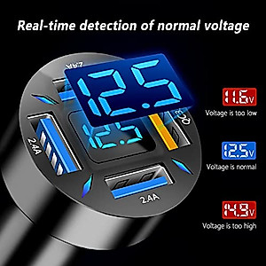 4-in-1 Car Charger 66W Super Fast Charging with USB 2.4A&QC 3.0(Voltmeter&LED Lights) Universal Quick Charge for 12-24V Car Cigarette Lighter Plug,Compatible with iPhone 14 13 12,S22 S21 S20(BK350)