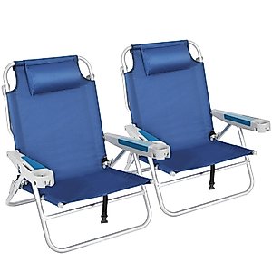 RedSwing Portable Backpack Beach Chair, Multi-Position Folding Low Beach Chair for Adults, Aluminum Heavy Duty Compact Chair for Concert, Beach, Picnic, 2 Pack of Blue