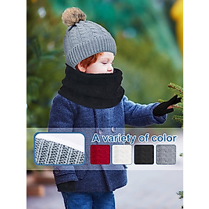 12 Pcs Kids Hat Scarf Gloves Set Winter Knit Beanie Cap Satin Inner Lining Neck Warmer Gaiter Warm Thermal Mittens Christmas Gift for Toddler Girls Boys 2-7 Years