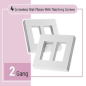 Bates- Screwless Decorator Wall Plates, Two Gang Switch Plate Covers, 4 Pack, Screwless Wall Plates 2 Gang, White Switch Plate Covers, Switch Cover Plate, Wall Switch Cover, Electrical Outlet Cover…