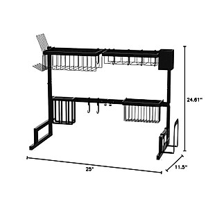MERRYBOX Over The Sink Dish Drying Rack, 2-Tier Adjustable Length (25.6-33.5in), Stainless Steel Dish Drainer with Cutting Board Holder, Large Dish Rack for Kitchen Counter Organizer Space Saver