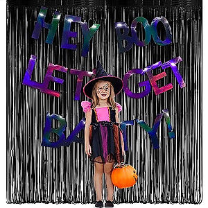 Black Fringe Halloween Backdrop - GREATRIL Black Streamers Outdoor Holiday Yard Decorations 3.2ft x 8.2ft 2 Packs