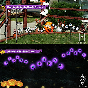 Halloween Decorations Outdoor Solar Lights: 4 Pack 24 LED Scary Eyeballs Purple Halloween Lights, IP65 Waterproof Solar Firefly Halloween Lights for Outside Yard Lawn Patio Pathway Party Garden Decor