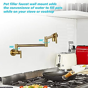Pot Filler Faucet 24 Inch Brushed Brass Wall Mount Kitchen Restaurant Sink Faucet Folding Stretchable with Single Hole Two Handles, Gold