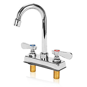 Commercial Bar Sink Faucet 4 Inch Center Deck Mount Bar Sink Faucet 2 Hole Brass Constructed & Chrome Polished with 3-1/2" Gooseneck Spout & Dual Lever Handles