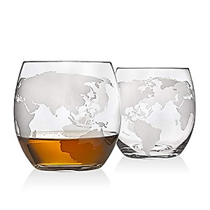 Whiskey Decanter Globe Set with 4 Etched Globe Whisky Glasses for Liquor, Scotch, Bourbon, Vodka, Gifts for Men - 850ml