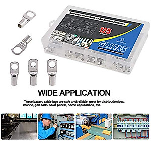 Glarks 125Pcs Marine Grade Heavy Duty Tinned Copper Wire Lugs Battery Cable Ends Eyelets SC Ring Terminal Connectors Assortment Kit
