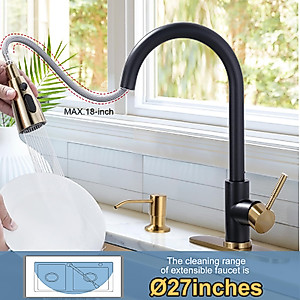 Black and Gold Kitchen Faucet with Soap Dispenser, WOWOW Stainless Steel Kitchen Sink Faucet Single Handle High Arc Utility Sink Faucet for Sink, RV, Laundry, Bar