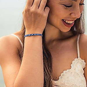 Boho Surfer Bracelet Women & Men - Braided Summer Beach Bracelet - Handmade Festival Accessories - Thin Friendship Bracelets - 100% Waterproof & Adjustable - Ethnic Hippie Style Jewelry (Blue-White)