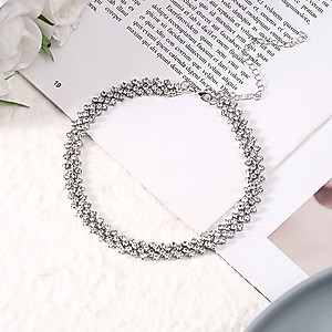 JEAIRTS Rhinestone Choker Necklace Silver Diamond Row Necklaces Sparkly Crystal Necklace Chain Jewerly Fashion Minimalist Party Prom Accessories for Women and Girls (Style 1)