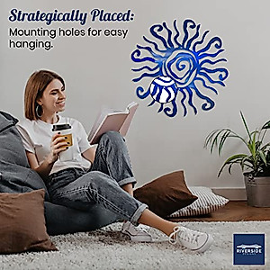 Riverside Designs Wacky Sun Metal Wall Art Outdoor Decor - 12 Inches Rust Proof Wall Sculpture - Ideal for Garden, Home, Farmhouse, Patio and Bedroom - Made in USA (12", Blue)