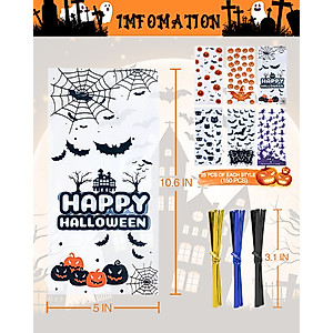 NESIMY Halloween Treat Bags Cello Candy Cellophane Goody Bag Bulk with Twist Ties for Trick or Treat Holiday Goodies Gifts and Party Favors