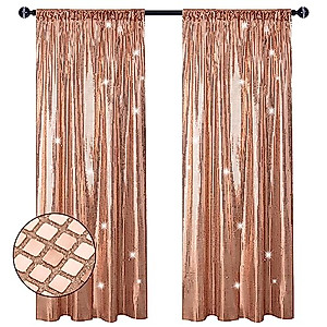 Sugargirl Rose Gold Sequin Backdrop Curtain 2 Panels 2FTx8FT Glitter Disco Party Background Drapes Mirror Foil Backdrop for Wedding Birthday Wall Decor