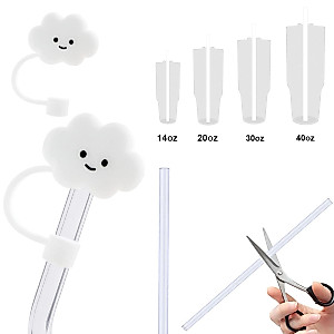 8 Pack Silicone Replacement Straws for 20/30/40 oz Cup,Long Straws with Cleaning Brush and Straw Covers Compatible with Stanley Cup Tumbler