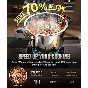 18/8 Stainless Steel Pressure Cooker 10 QT, [Save 70% Cooking Time] Olla De Presion with Food-Grade Body [One Hand Operation] Rotating Lock/Unlocking Lid System, Steam Rack Included