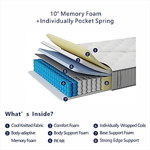 King Mattress,Lechepus 10 Inch Premium Hybrid Foam Mattresses in a Box,Pocket Innersprings with Memory Foam for Motion Isolation,Breathable Soft Cover Mattress Medium Firm,10-Years Support