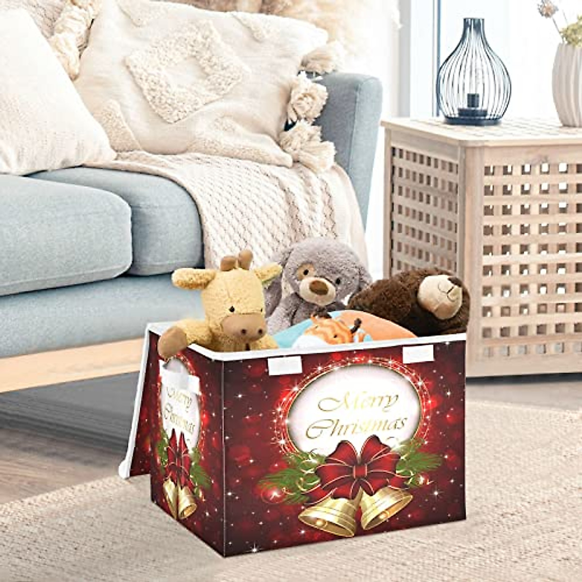 xigua Merry Christmas Storage Bins with Lids Foldable Large Cube Storage Boxes with Handles for Home Bedroom Closet Office (16.5x12.6x11.8 in)#46
