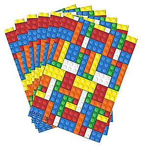 CENTRAL 23 Colorful Wrapping Paper - 6 Sheets of Gift Wrap - Birthday Wrapping Paper for Kids - Building Blocks for Boys and Girls - Birthday Party - Recyclable - Comes With Fun Stickers