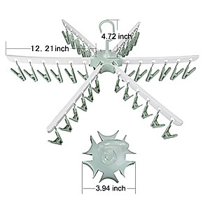 Swivel Hook Plastic 36 Pegs Drying Rack Clothes Hanger for Underwear Socks Gloves (Green)