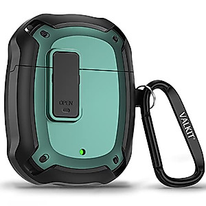 Valkit Compatible Google Pixel Buds 2 Case Cover with Secure Lock, Full Body Shockproof Case Military Hard Shell Protective Cover Skin with Keychain Men Women for Pixel Buds 2 2020, Black/Green