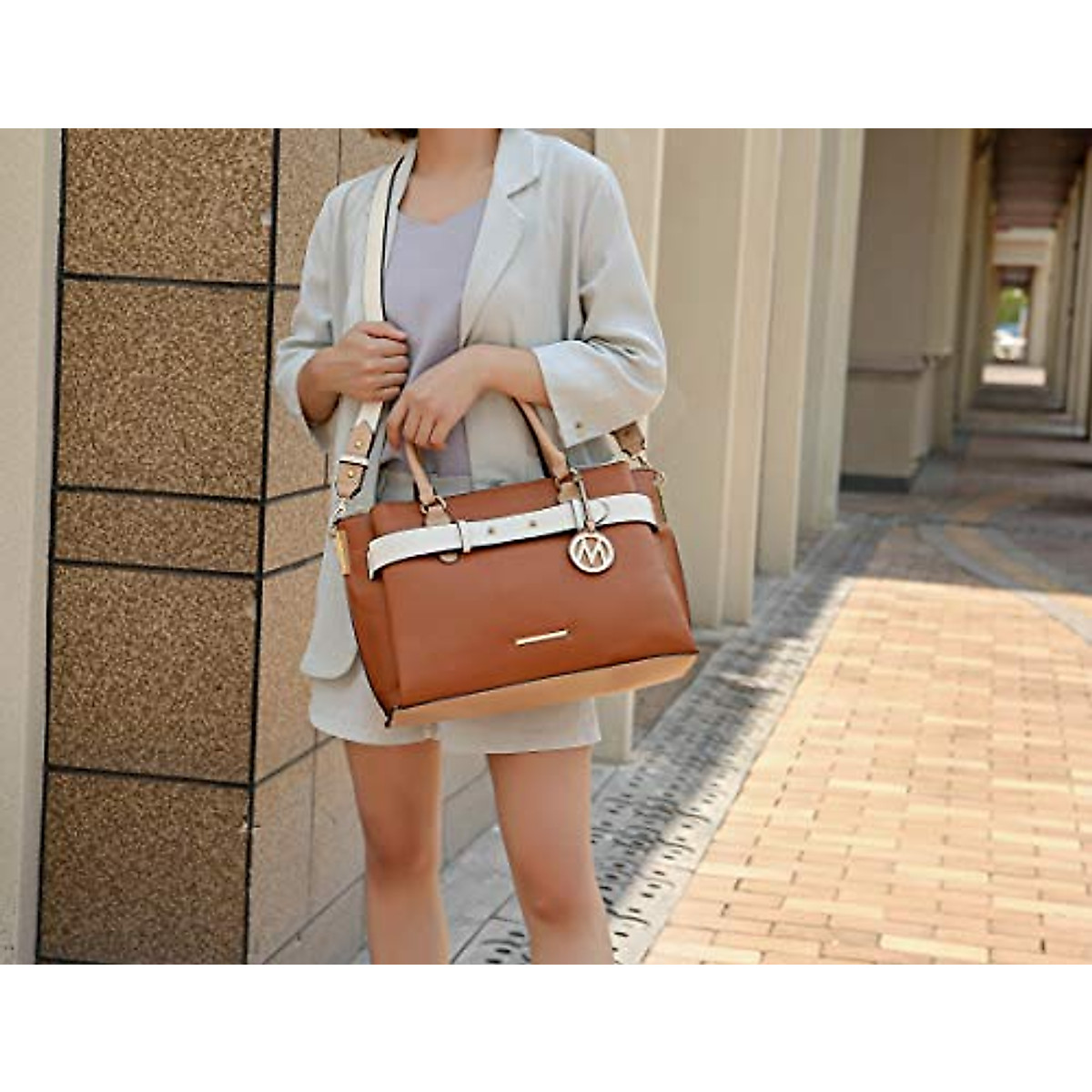 MKF Collection Satchel Bag for Women, Vegan Leather Crossbody Shoulder Handbag Top Handle Purse