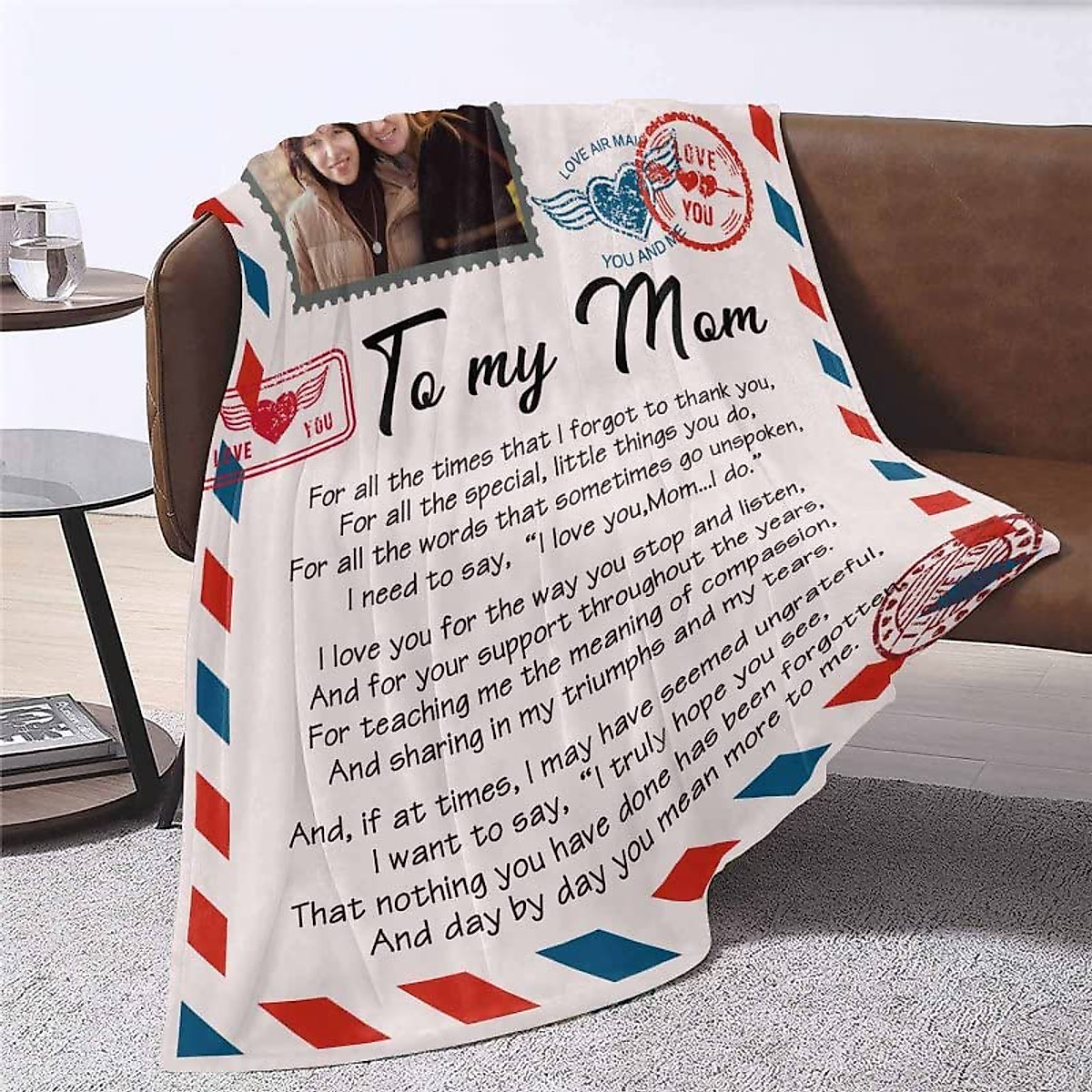 D-Story Best Dad Mom Ever Custom Blanket Memorial Gift for Father Mother: Made in USA, Personalized Photo Text Throw Blanket as Gift from Daughter Son Lightweight Blanket for Bed, Couch and Travel