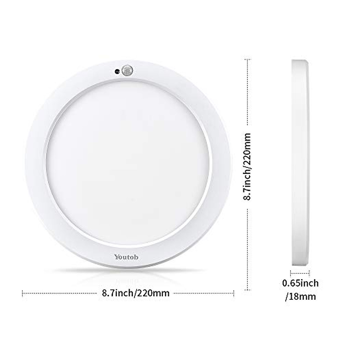 Youtob Motion Sensor Light LED Ceiling Light with 30s/180s Timeout Adjustable 3 Colors,15W 1500lm Round Lighting Fixture for Porches, Closets, Stairs(3000k/4000k/5000k Available) (White)