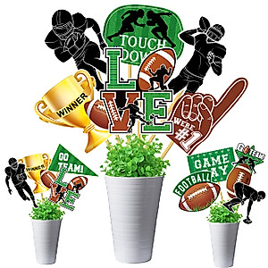 24pcs Football Party Centerpieces Sticks Football Table Toppers Decorations for Game Day Football Touchdown Party Sport Theme Birthday Party Baby Shower Supplies