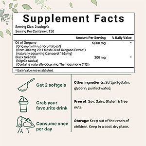 Micro Ingredients Oil of Oregano Softgels 6000mg Per Serving, 300 Count | with Black Seed Oil, 4X Strength Carvacrol & Thymoquinone | Plant Based, Non-GMO | Antioxidant & Immune Support