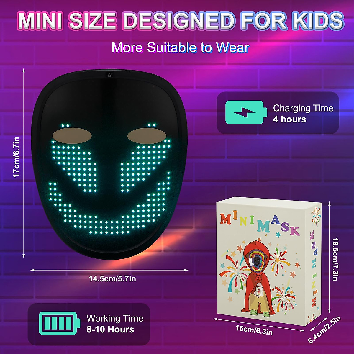 COKOTEE Kids Led Mask, Light up Mask with Gesture Sensing, Halloween Face Transforming Mask for Festival Cosplay, Parties, Gifts for Boys for Girls(Ages 5+)