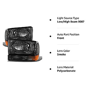 ACANII - For 1999-2004 Ford F250 F350 F450 SuperDuty Excursion Smoked Lens Headlights w/Bumper Corner Signal Lamps Pair