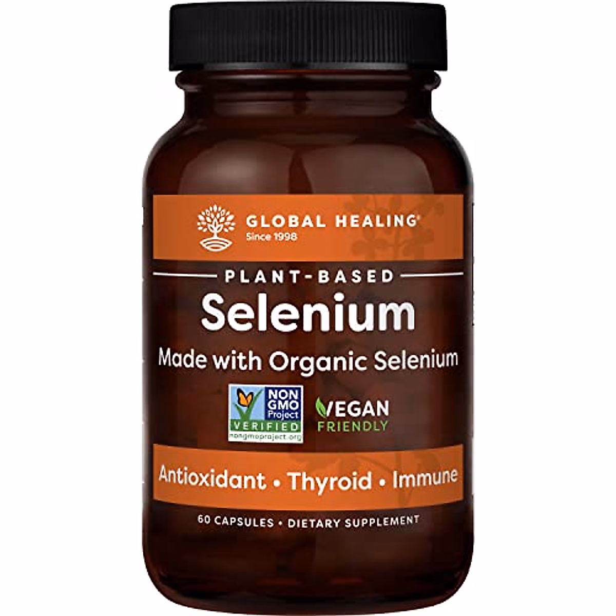 Global Healing Selenium 200mcg, Selenium Supplement with Organic Ingredients, Antioxidants for Thyroid Support and Immune Health, Non-GMO & Gluten-Free, Selenium 200 mcg for Men & Women (60 Capsules)