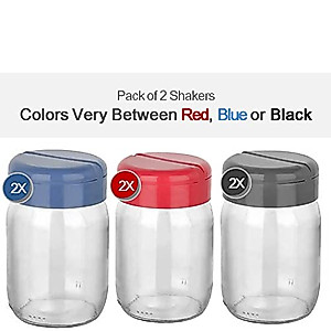 Spice Shaker Jar For Salt And Pepper/Parmesan Cheese/Seasoning Shaker, With Dual Flap Lid Perforated And Pouring Top - 6 Oz Glass Seasoning Shaker - Set of 2- Red